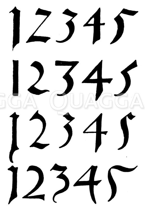 Ziffern, Zahlen, deutsch, in Metall geschlagen, 1520-1598