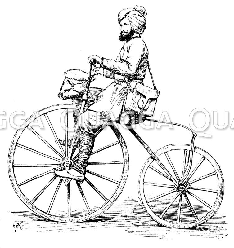 Postbote mit Velociped in Britisch-Indien